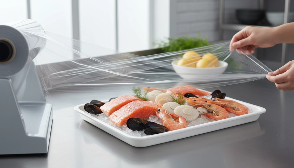 Cling Film For Seafood Packaging Fresh Leak Proof Odor Control | Food ...